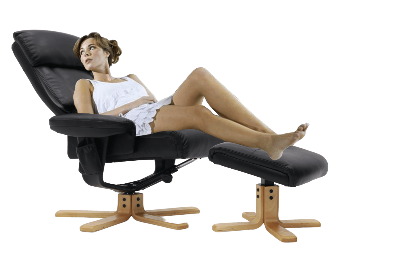 Modena Swivel Roller Massage Chair With Ottoman Black Leather Chooze