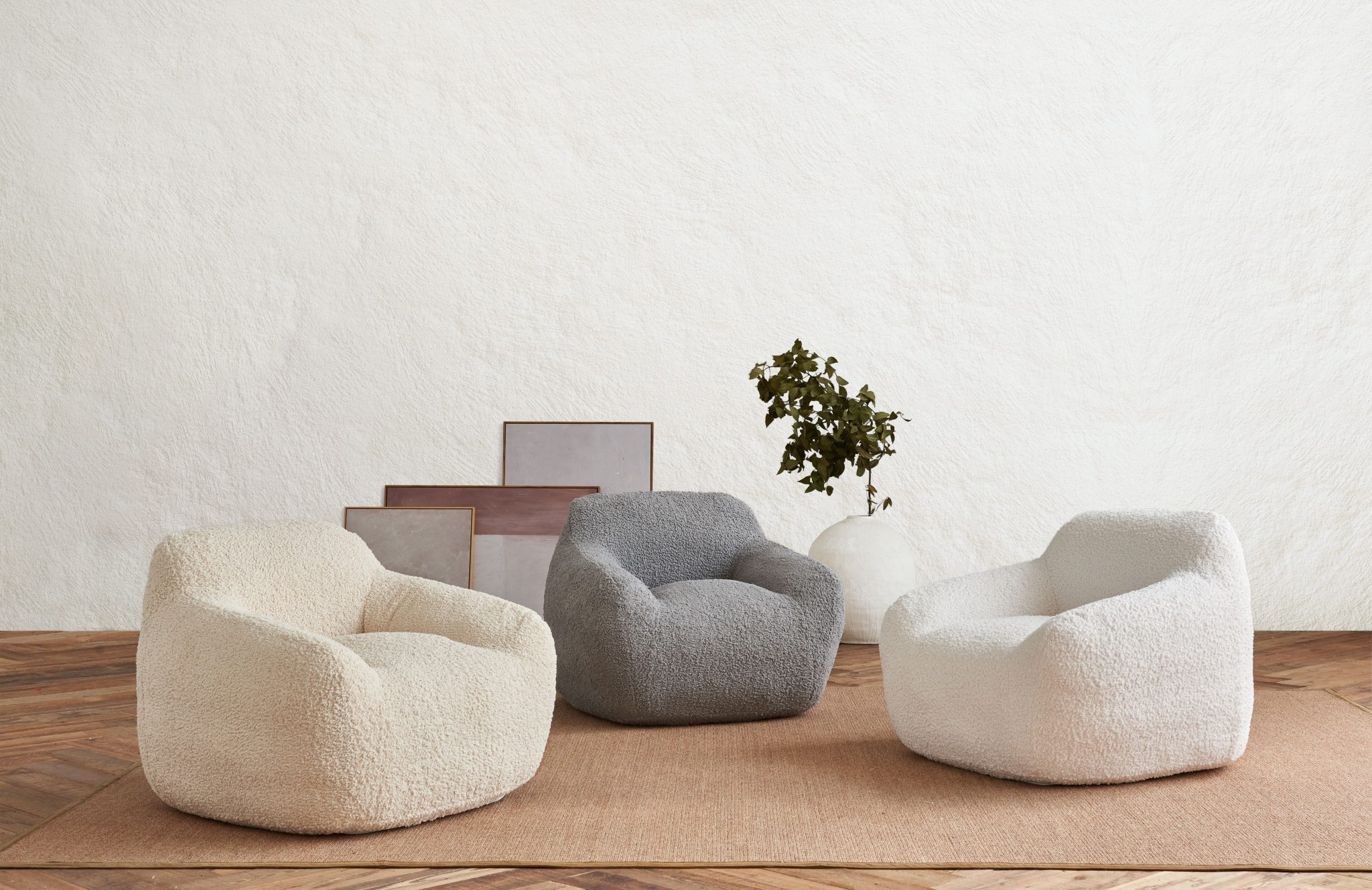 Round Boucle Pouffe - White - Chooze