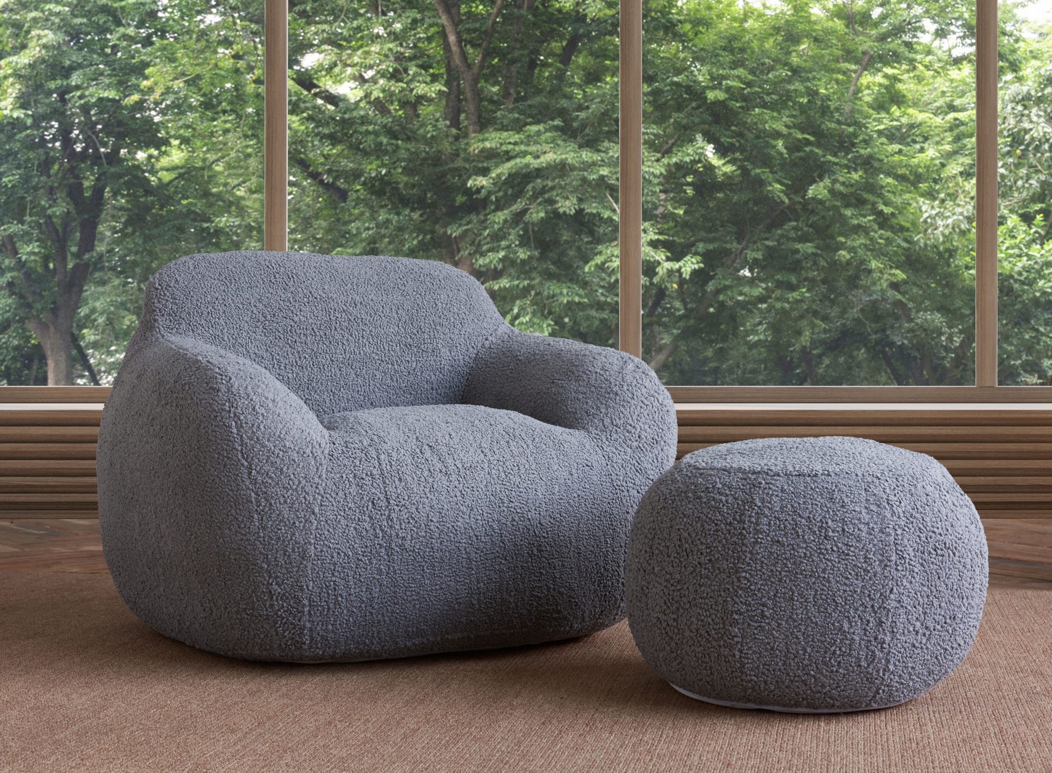 Round Boucle Pouffe - Grey - Chooze