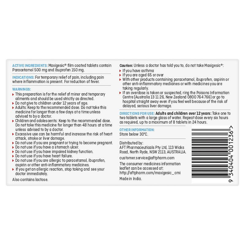 Maxigesic Double Action Combination Pain Relief - 12 Tablets - Chooze