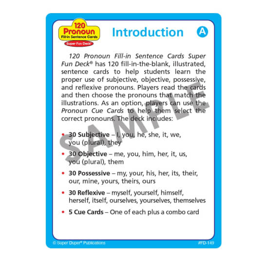 120 Pronoun Fill-In Sentence Cards Super Fun Deck - Chooze